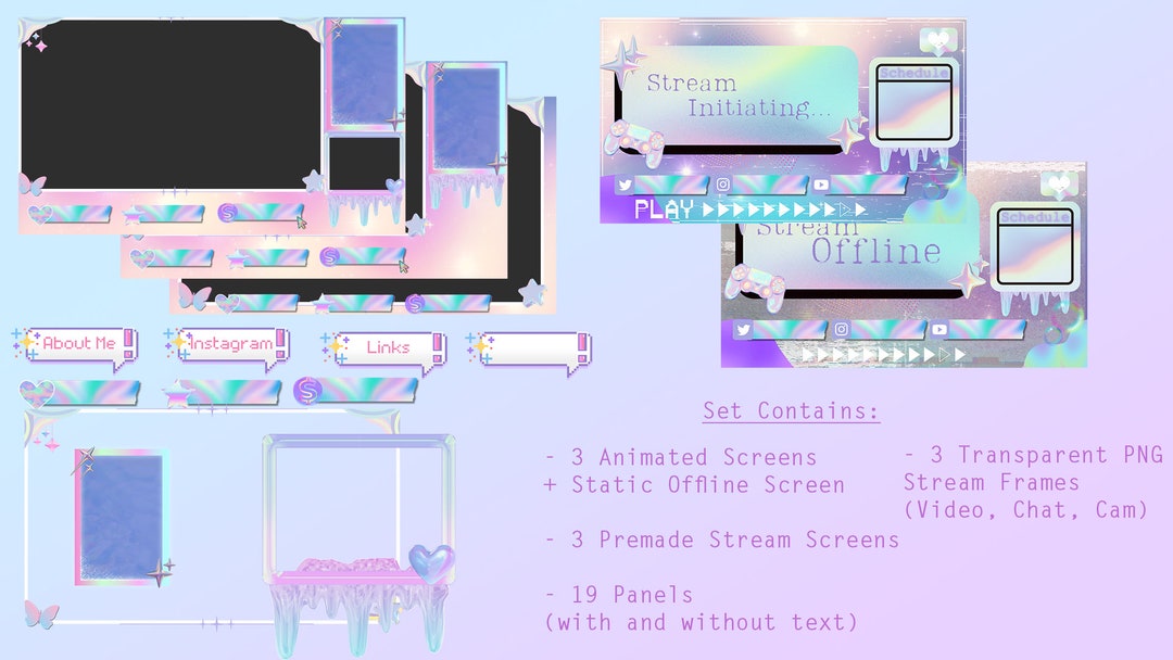 Nostalgic Pastel Glitch Stream Overlay for Twitch, Youtube, Discord ...