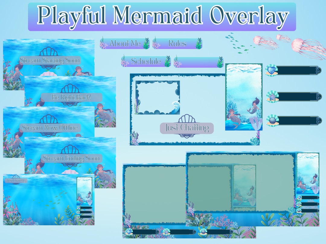 ANIMATED Playful Mermaid Overlay Set // Aqua Blue Overlay // Ocean ...
