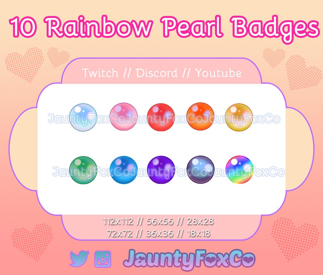 10 Rainbow Pearl Stream Badges for Twitch, Discord, Youtube // Colorful ...