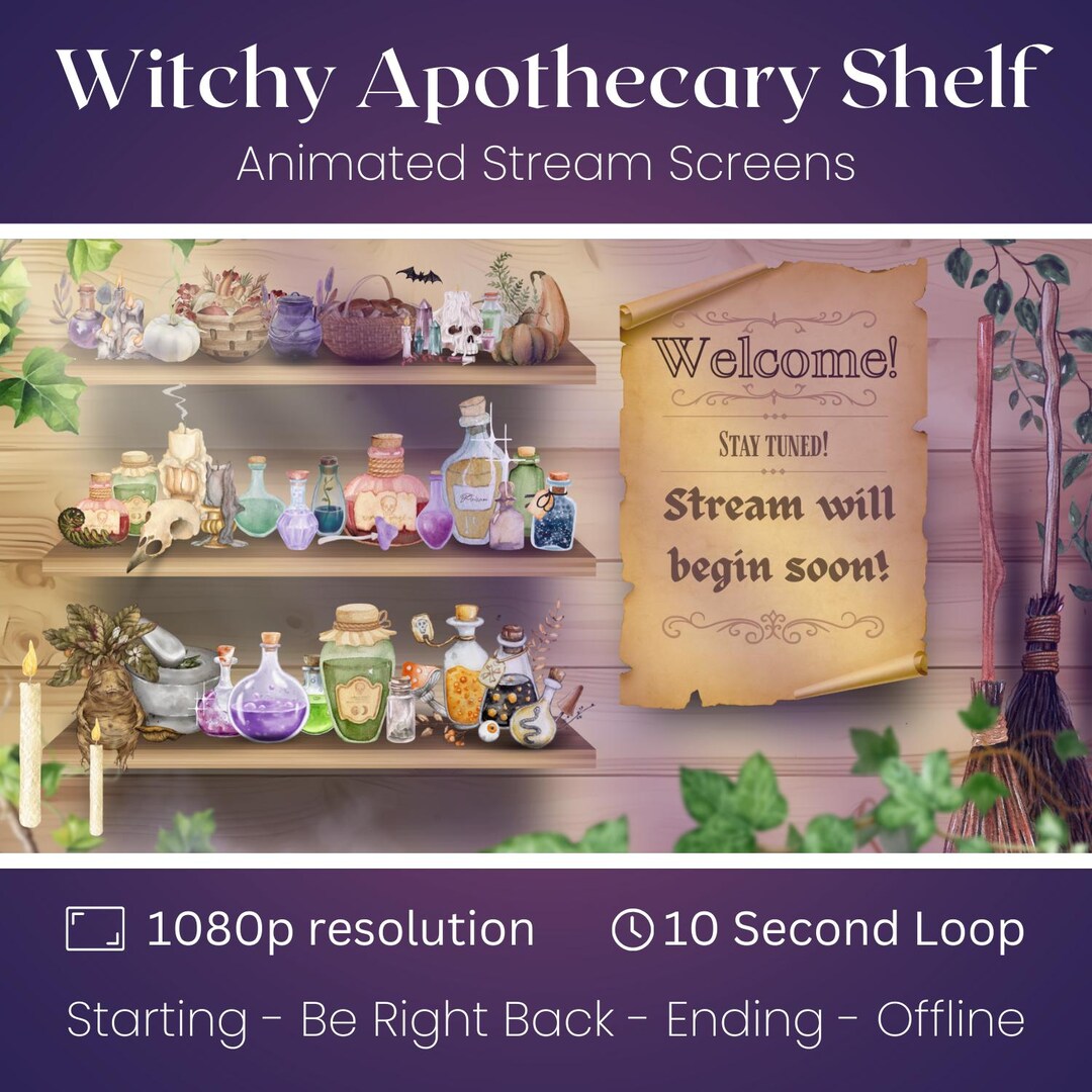 ANIMATED 4x Witchy Apothecary Shelf Livestream Screens for Twitch ...