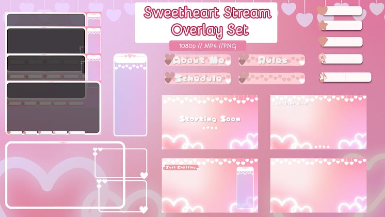 Cute Kawaii Pink Sweetheart Stream Overlay for Twitch, Youtube, Discord ...