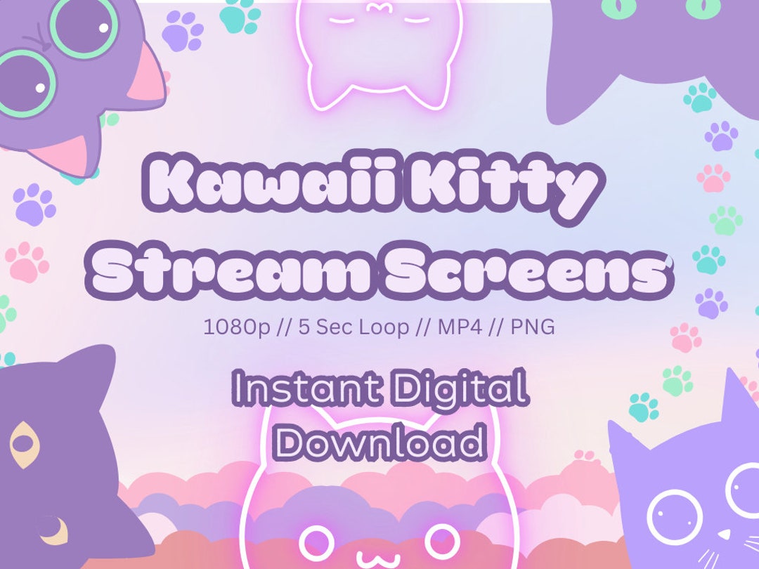 ANIMATED 4x Kawaii Kitty Livestream Screens // Pastel Aesthetic Stream Screens // Cute Screens ...