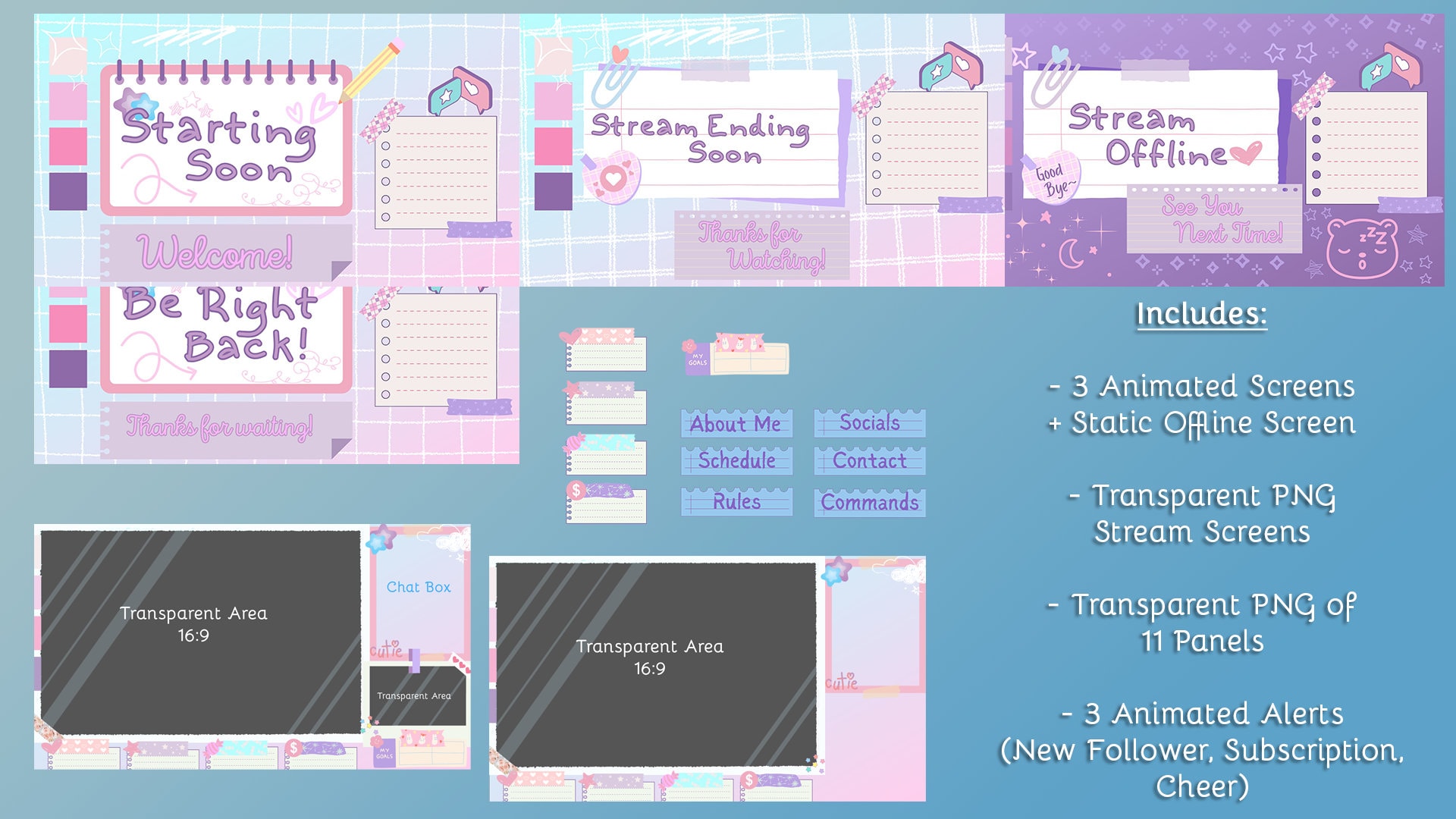 Animated Pastel Notebook Kawaii Stationary Stream Overlay for Twitch ...