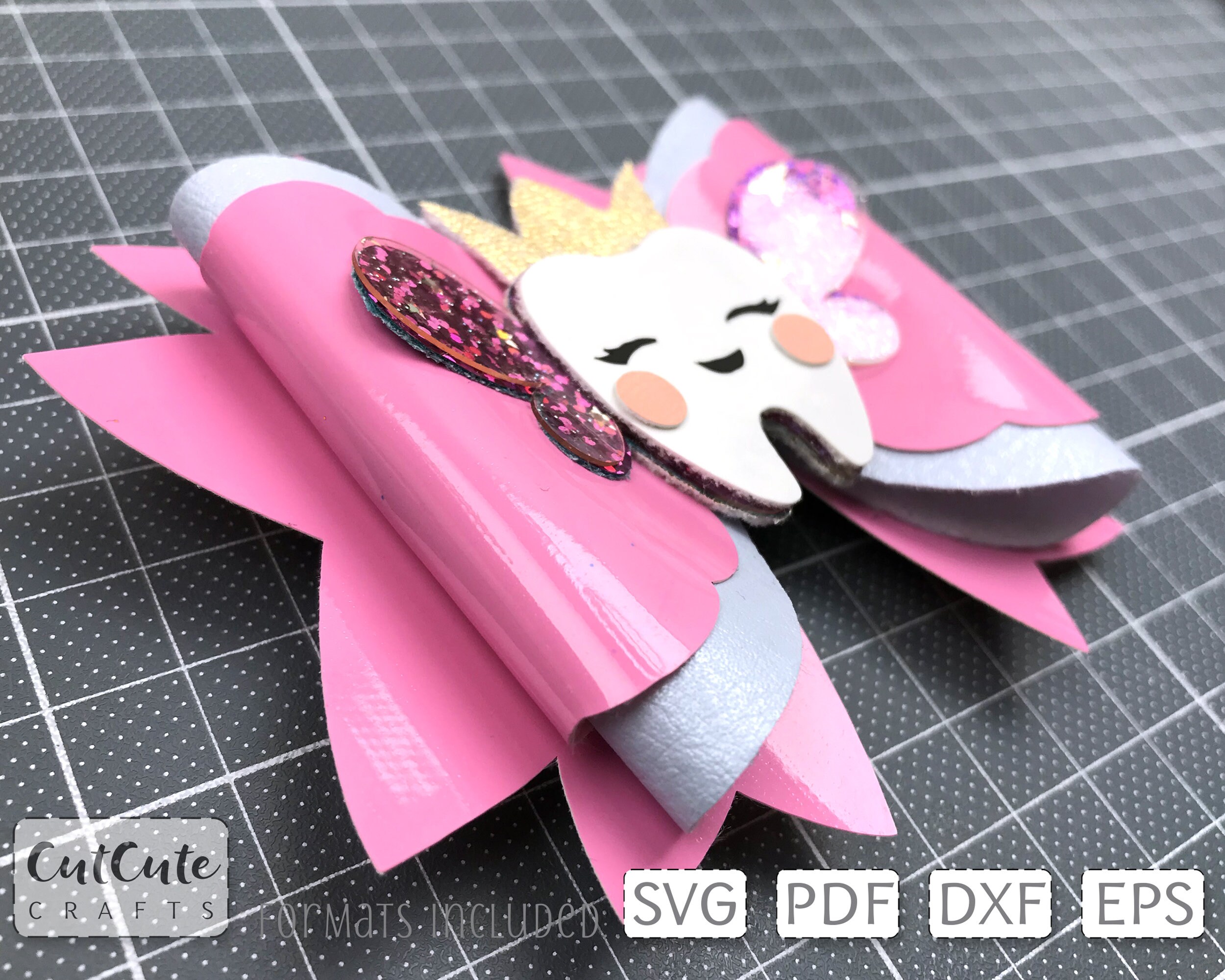 Tooth Fairy Bow SVG: Faux Leather Hair Bow Template (digital Download ...
