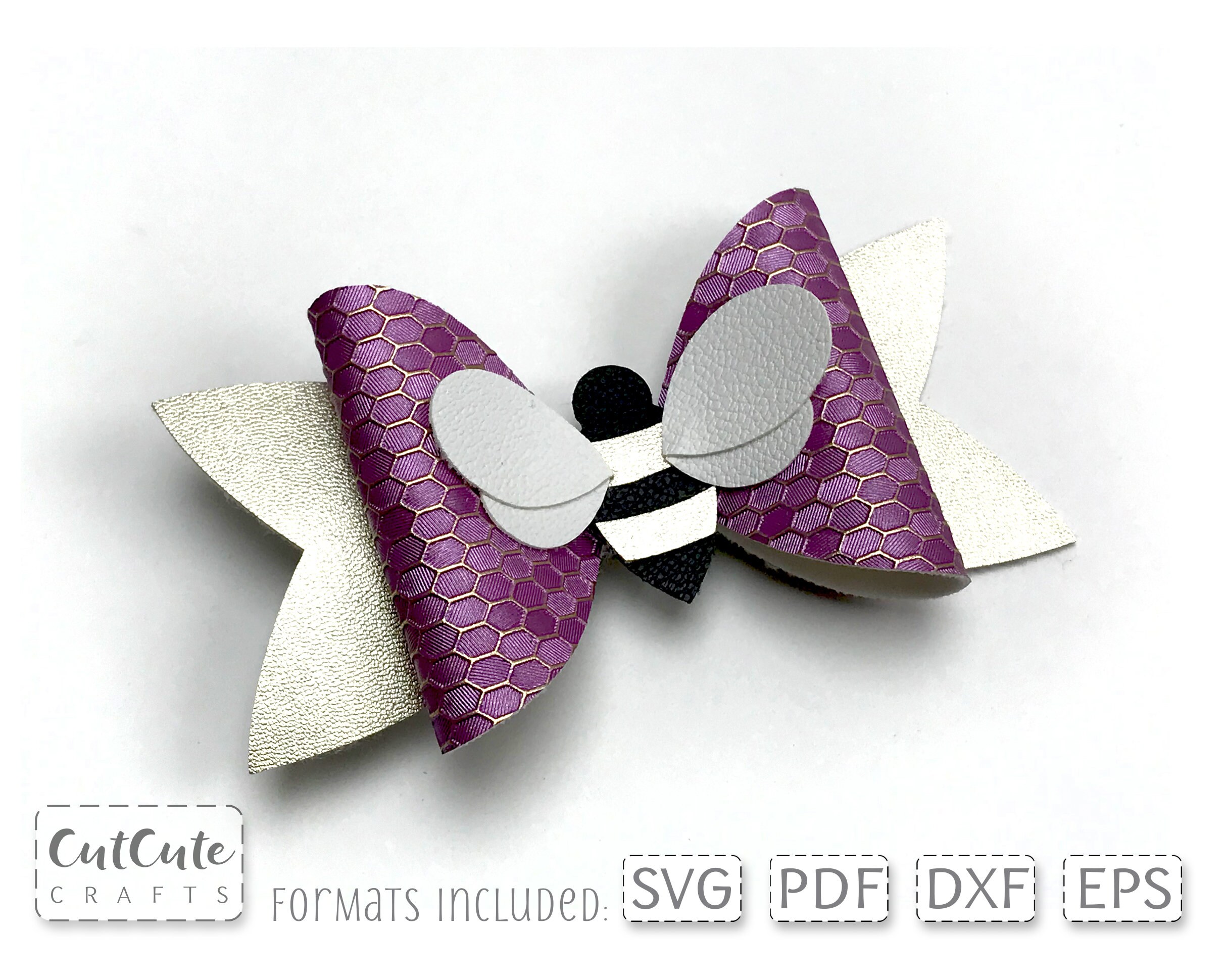 Honey Bee Bow SVG, Cute Bee Bow Template, Hairbow SVG Cricut Cut File ...