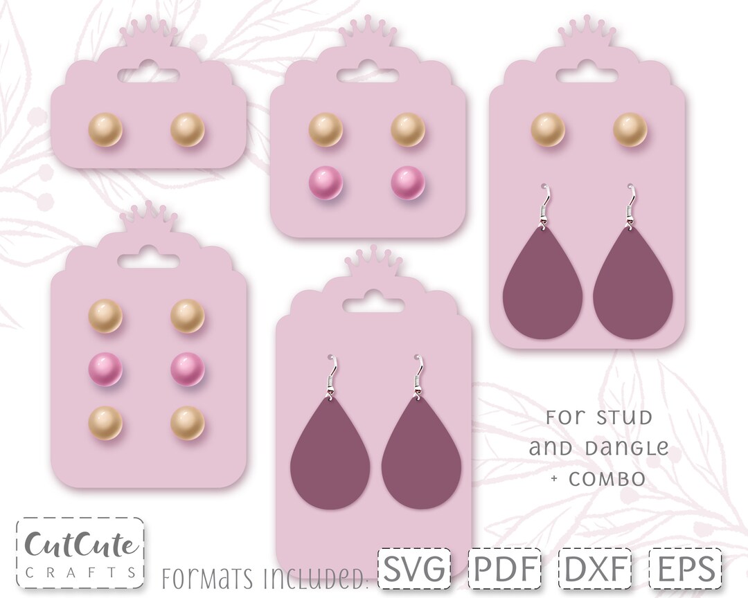 Earring Display Card SVG Template for Studs and Dangles, Princess Crown ...
