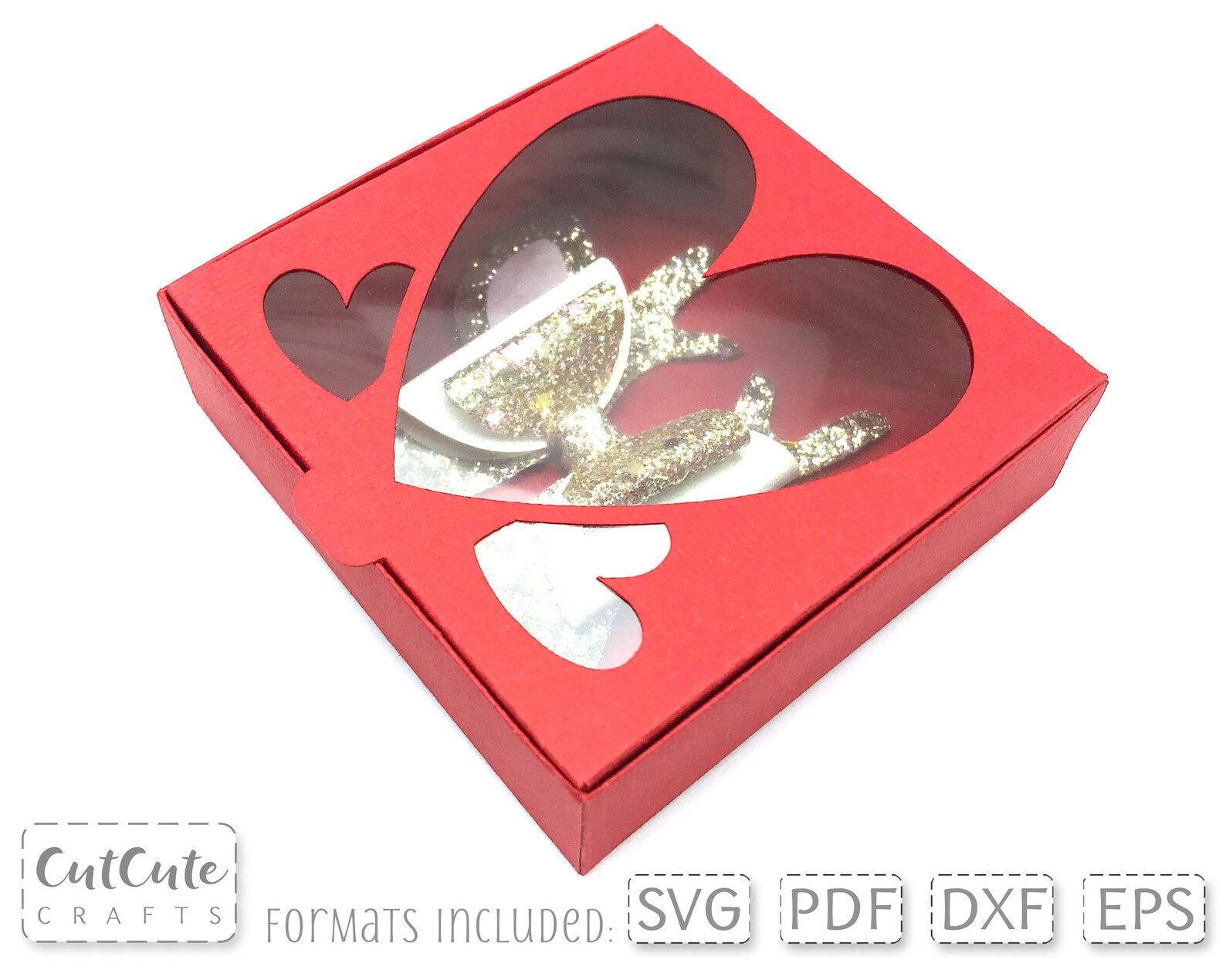 Hearts Window Box SVG Square Bow Box Template Gift Box SVG - Etsy