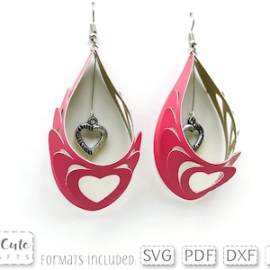 Heart Earring SVG, SVG Cut File, Heart Faux Leather Earrings Template ...