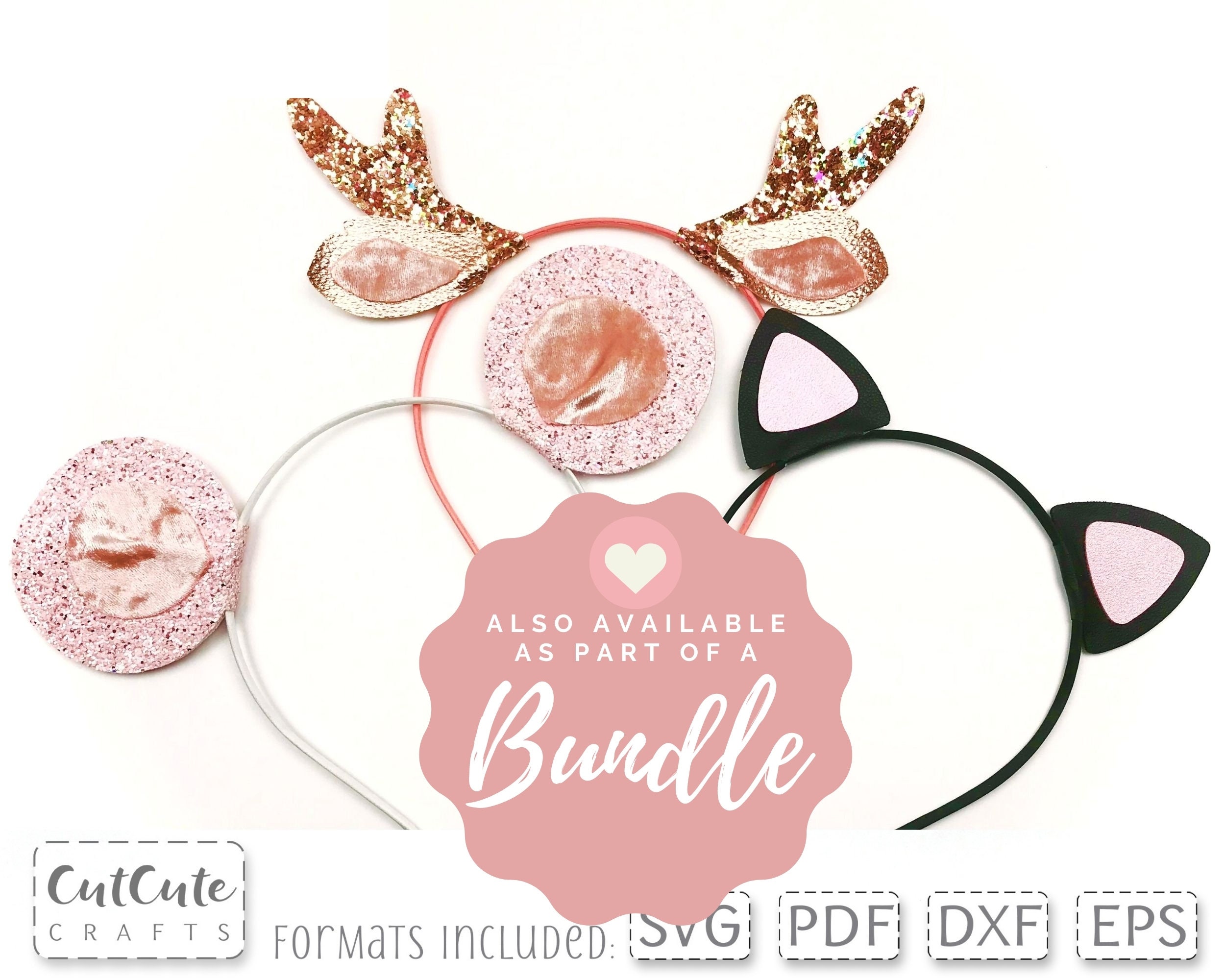 Deer Antlers Headband SVG Template: Faux Leather Ears, Hair Bow Clip ...