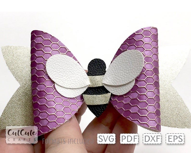 Bee and Butterfly Hair Bow SVG Bundle, Hair Clip Faux Leather Bow Svg ...