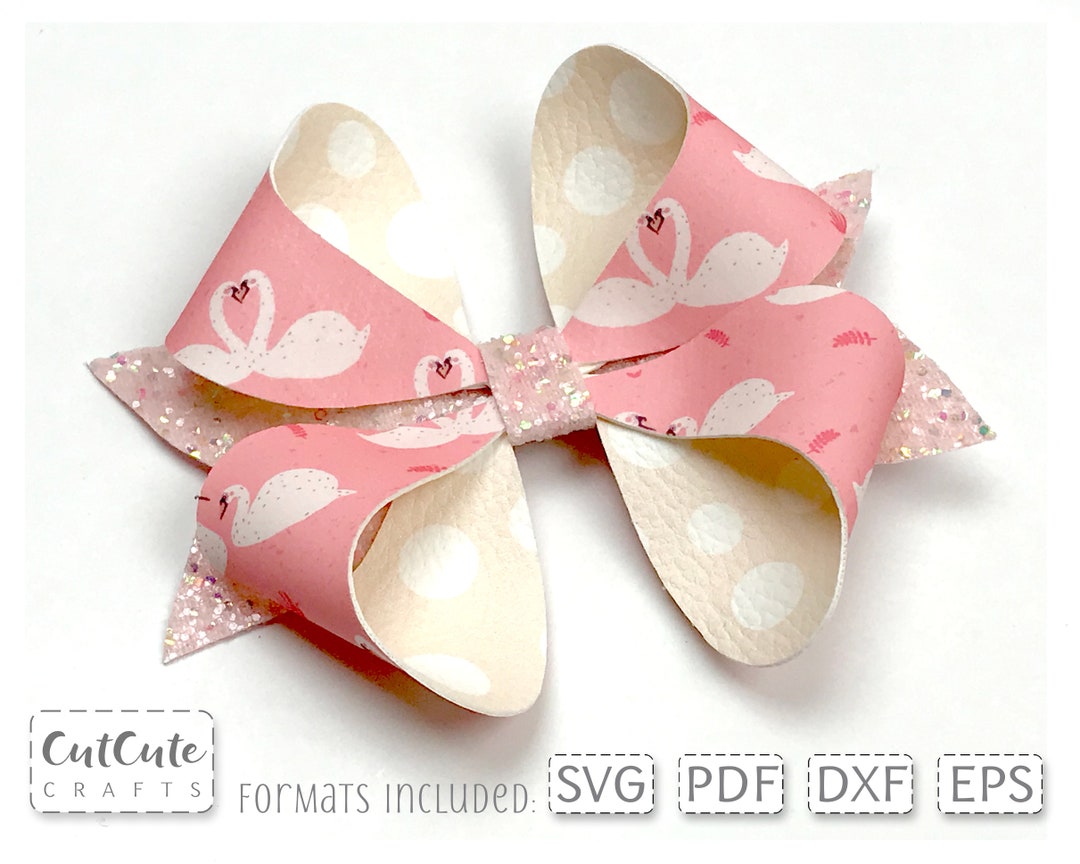 Swan Hair Bow SVG, Cricut Bow SVG, Faux Leather Hair Bow Template, Bow ...