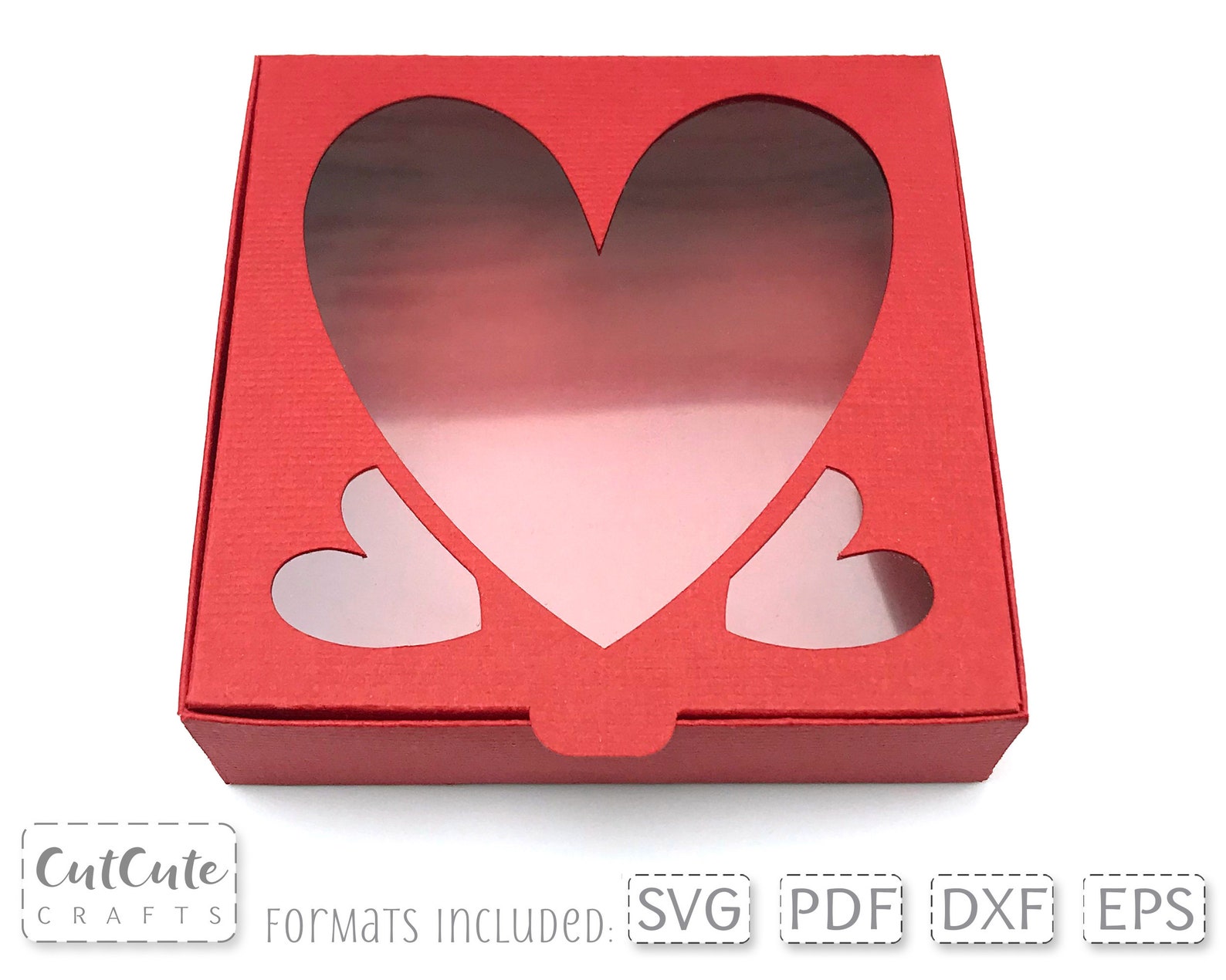 Hearts Window Box SVG Square Bow Box Template Gift Box SVG - Etsy