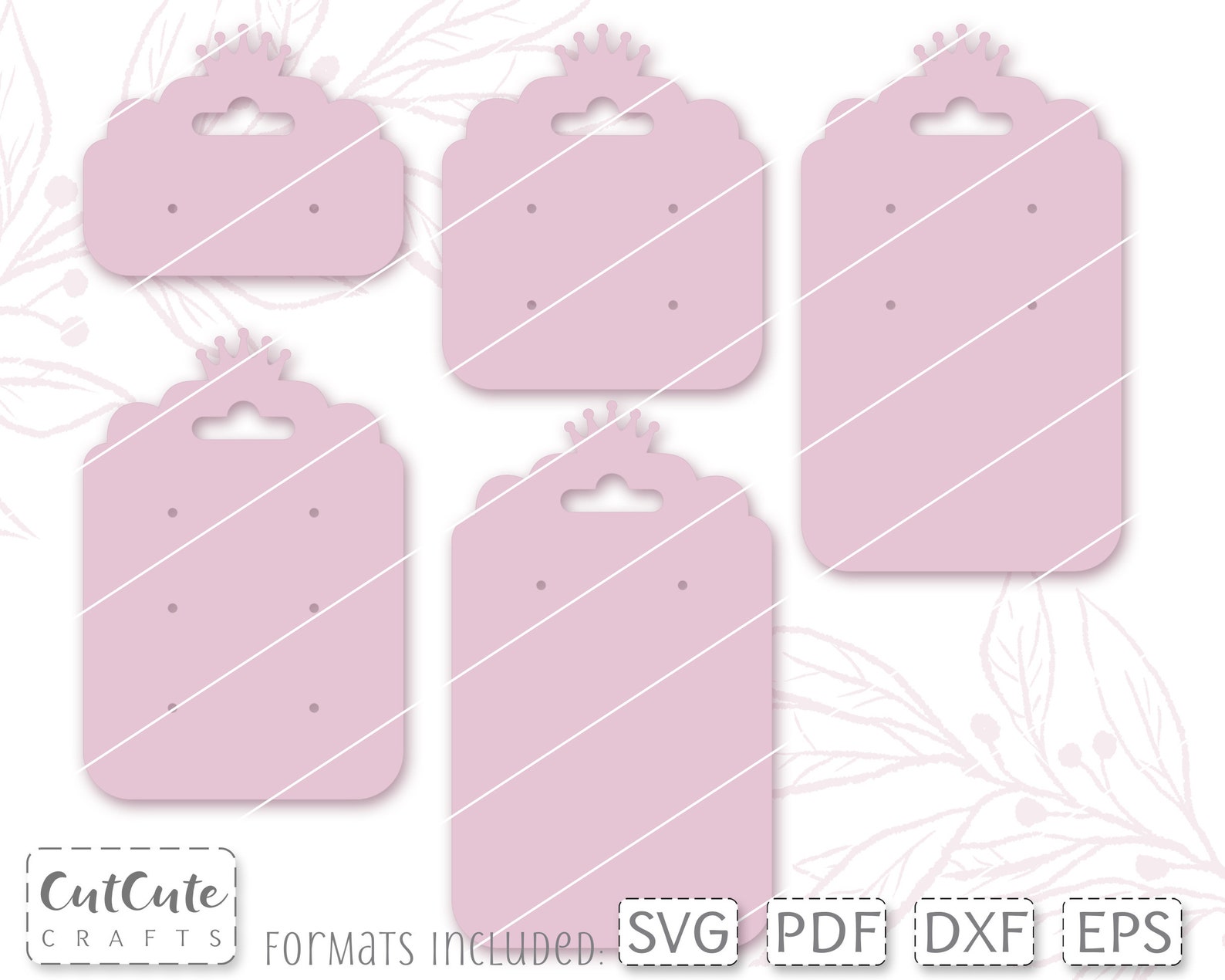 Earring Display Card SVG Template for Studs and Dangles, Princess Crown ...