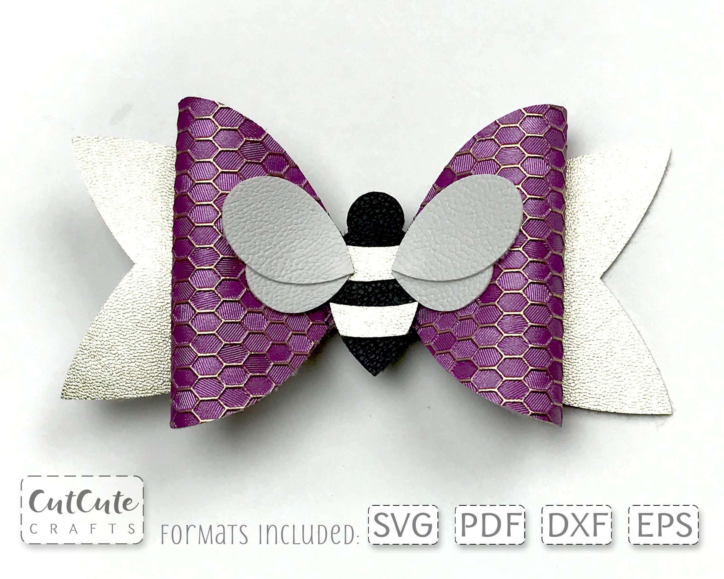 Honey Bee Bow SVG, Cute Bee Bow Template, Hairbow SVG Cricut Cut File ...