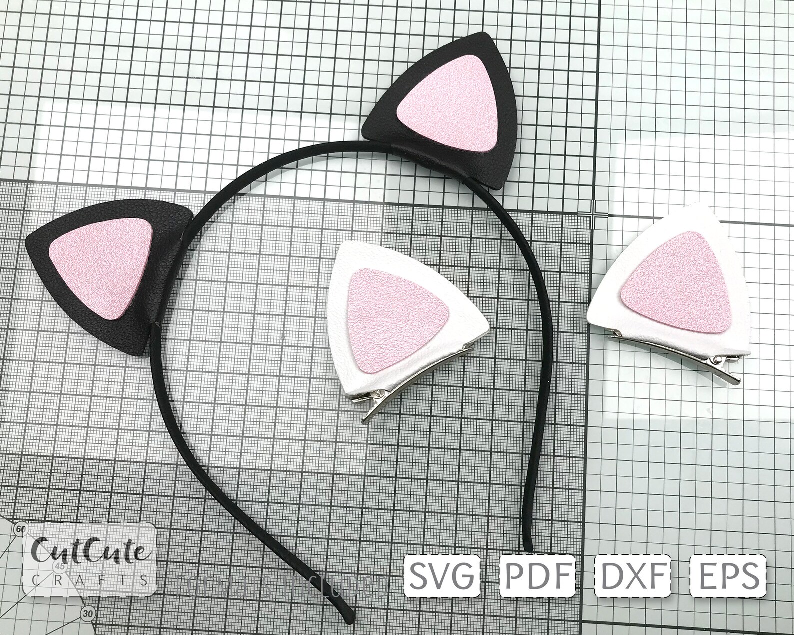 Cat Ears Hair Clips SVG Template Faux Leather Headband Ears - Etsy