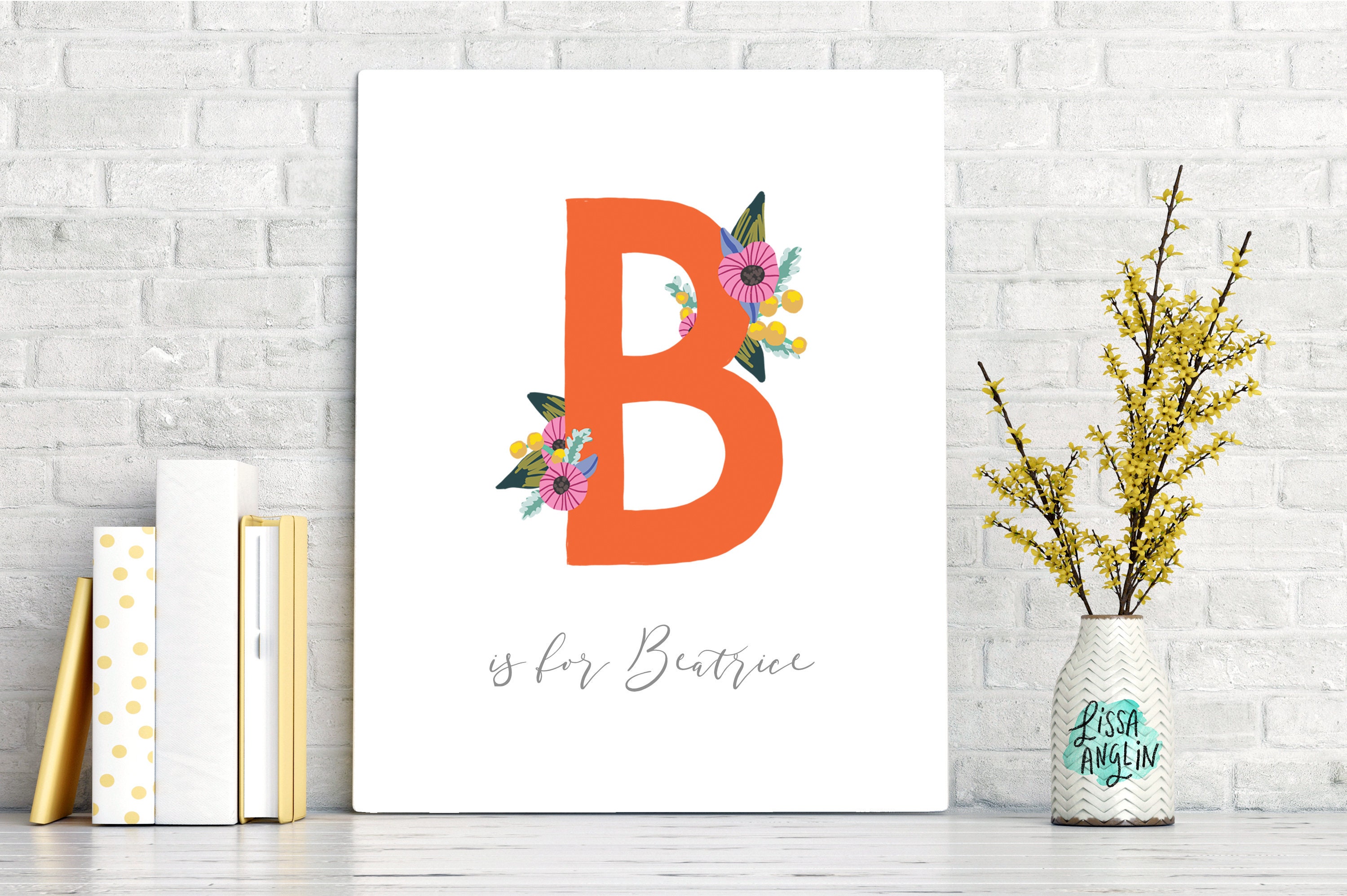 Custom Letter B Floral Botanical Alphabet Initial Art Print | Etsy