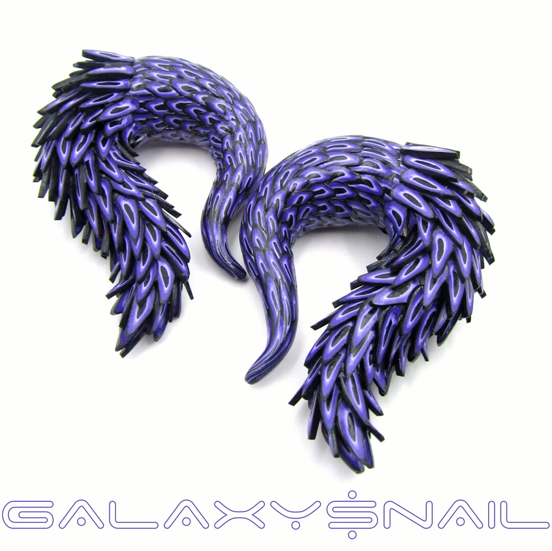 Dark Dragon Scale Fake Gauges, Purple and Black Kagune Earrings, Sea ...