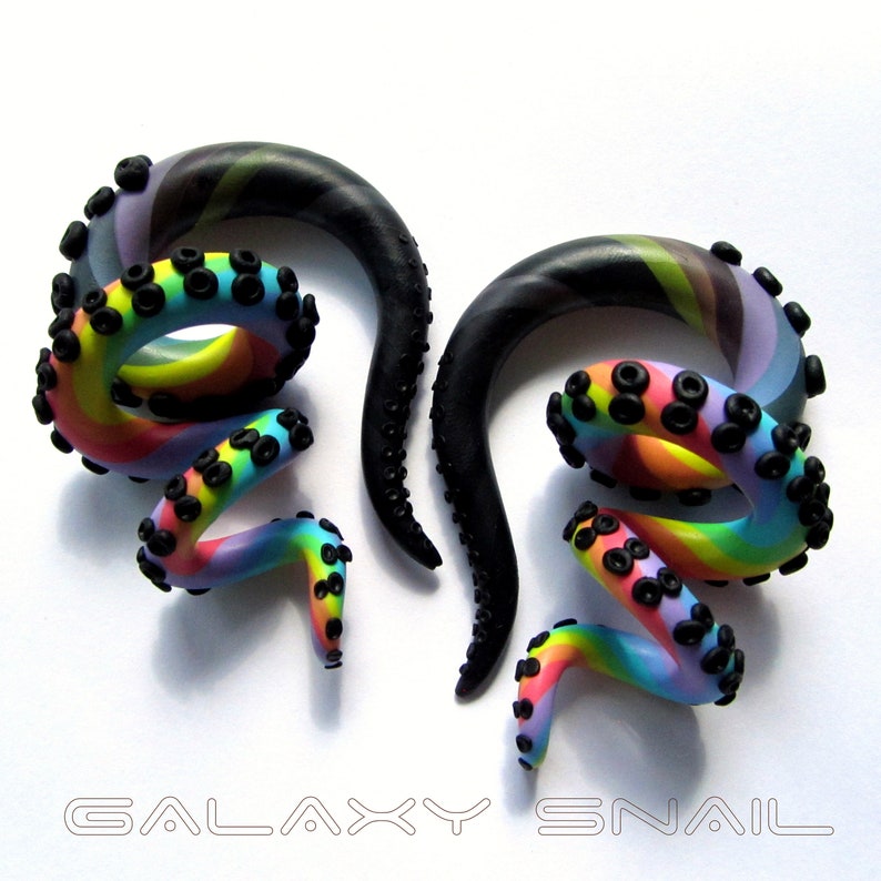 The Pastel Goth Tentacle Black Rainbow Gauges / Earrings / - Etsy