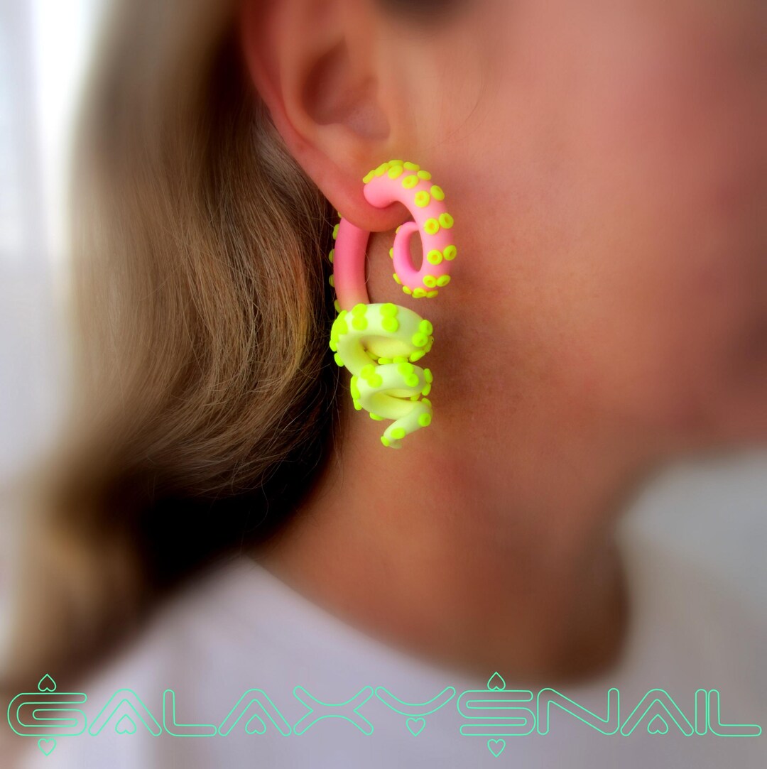 Marshmallow Tentacle Plugs – Neon Pastel Goth Earrings / Fake Gauges ...