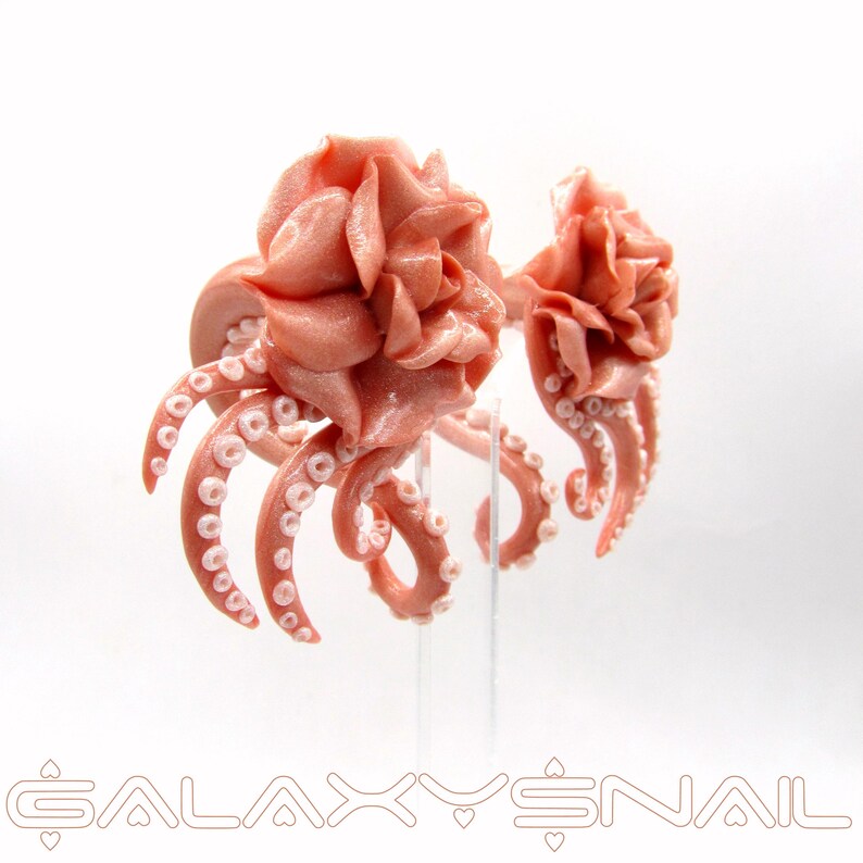 Rose Bloom Tentacle Fake Gauges - Blush Octopus Flower Plugs for ...