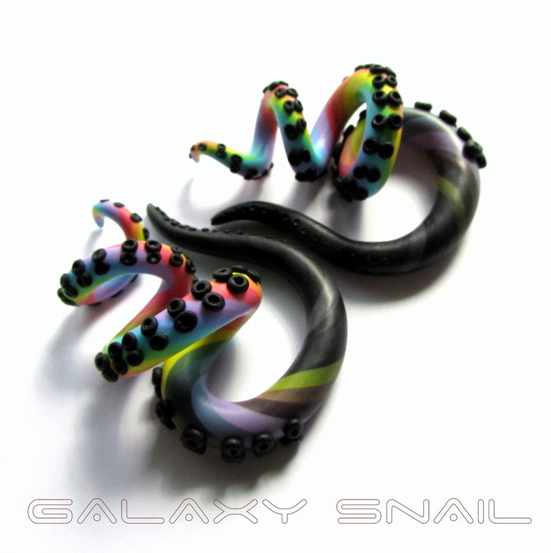The Pastel Goth Tentacle Black Rainbow Gauges / Earrings / - Etsy