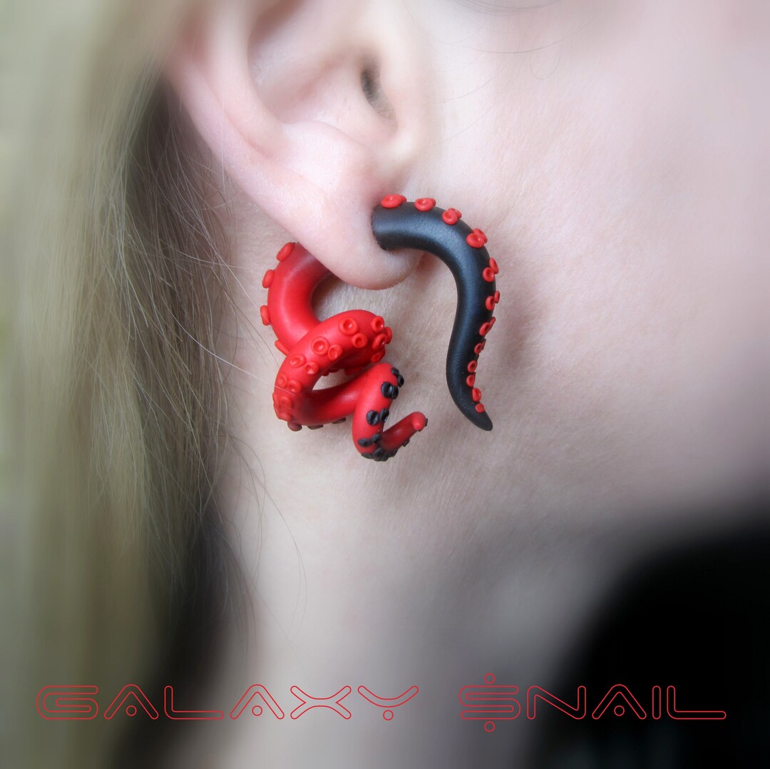 Small the Tentacles Black and Red Gauges Earrings, Plugs, Fake Gauges ...