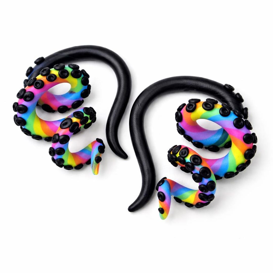Black Rainbow Tentacle Plugs 4g (5mm) - Octopus Ear Gauges, Polymer ...