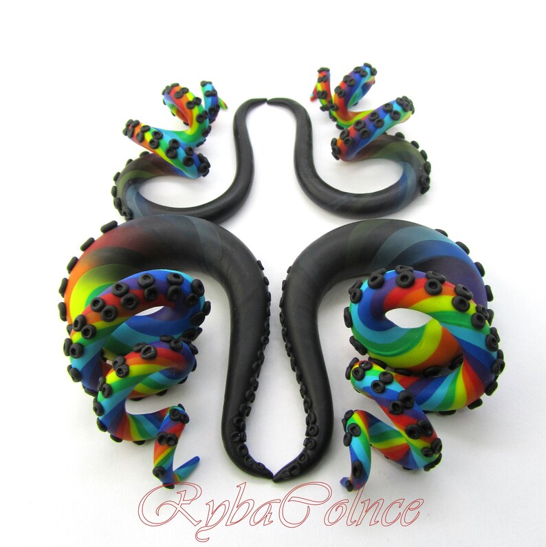 The Pastel Goth Tentacle Black Rainbow Gauges / Earrings / - Etsy