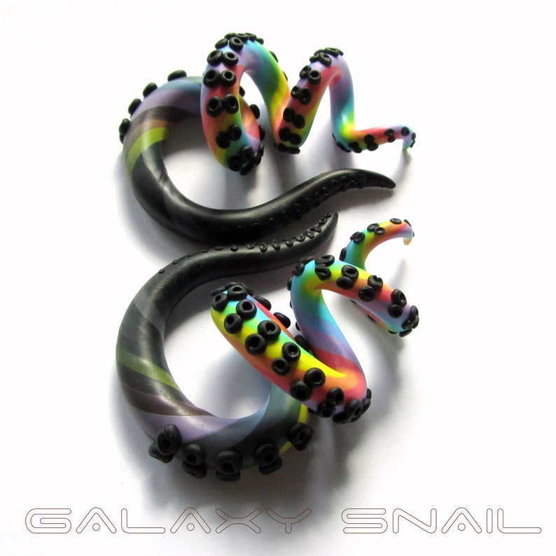 The Pastel Goth Tentacle Black Rainbow Gauges / Earrings / - Etsy