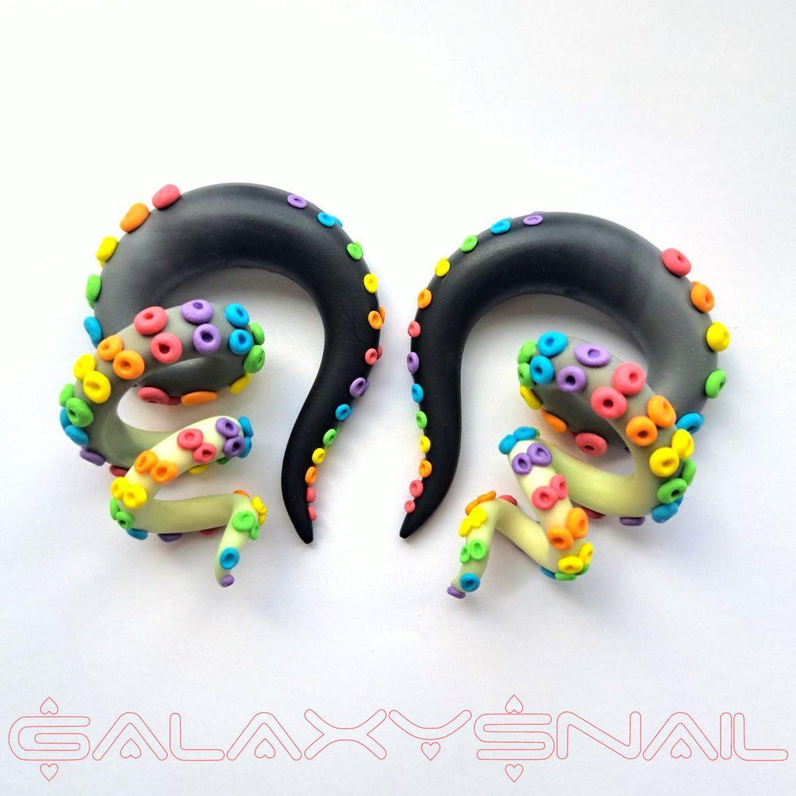 Glow in the Dark Pastel Goth Tentacle Fake Gauges - Black Rainbow Faux ...