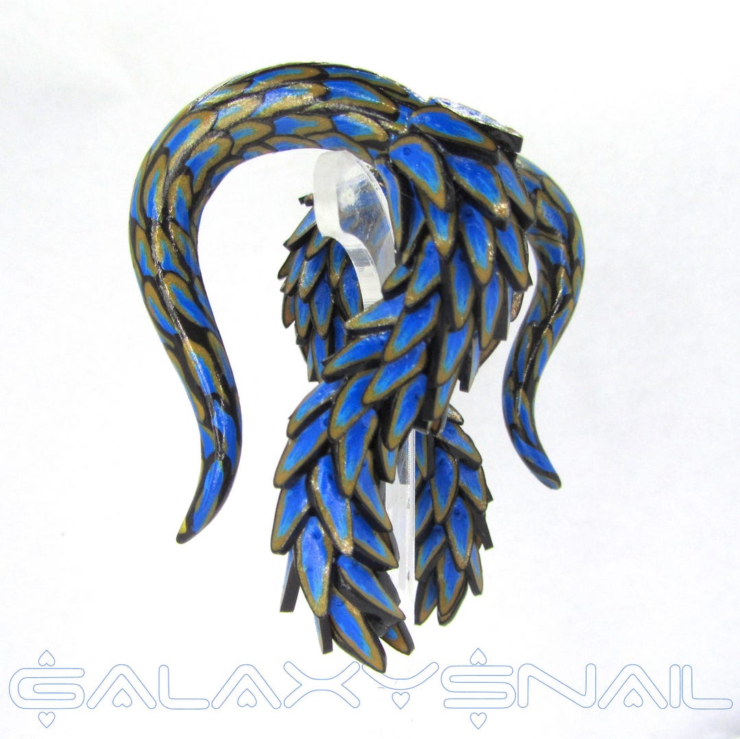 Dragon Kagune Blue & Gold Gauges - Fantasy Goth Fake Plugs Earrings 6g ...
