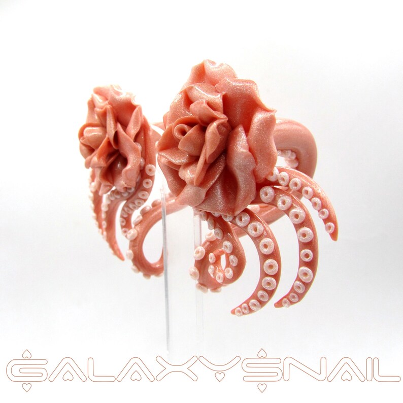 Rose Bloom Tentacle Fake Gauges - Blush Octopus Flower Plugs for ...