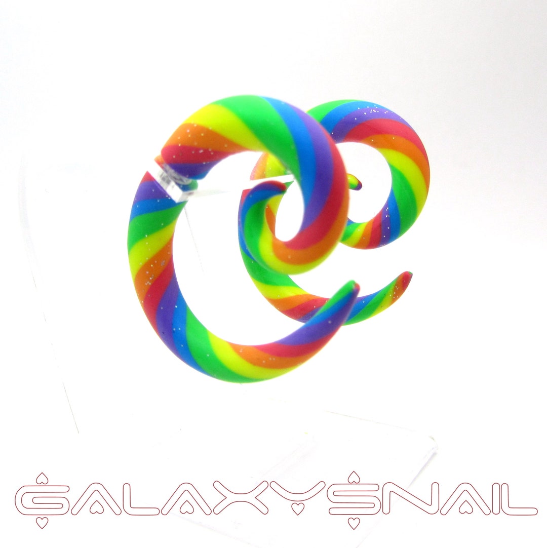 Small Rainbow Spiral Fake Gauges - 1 Inch Colorful Swirl Plugs - Kawaii ...