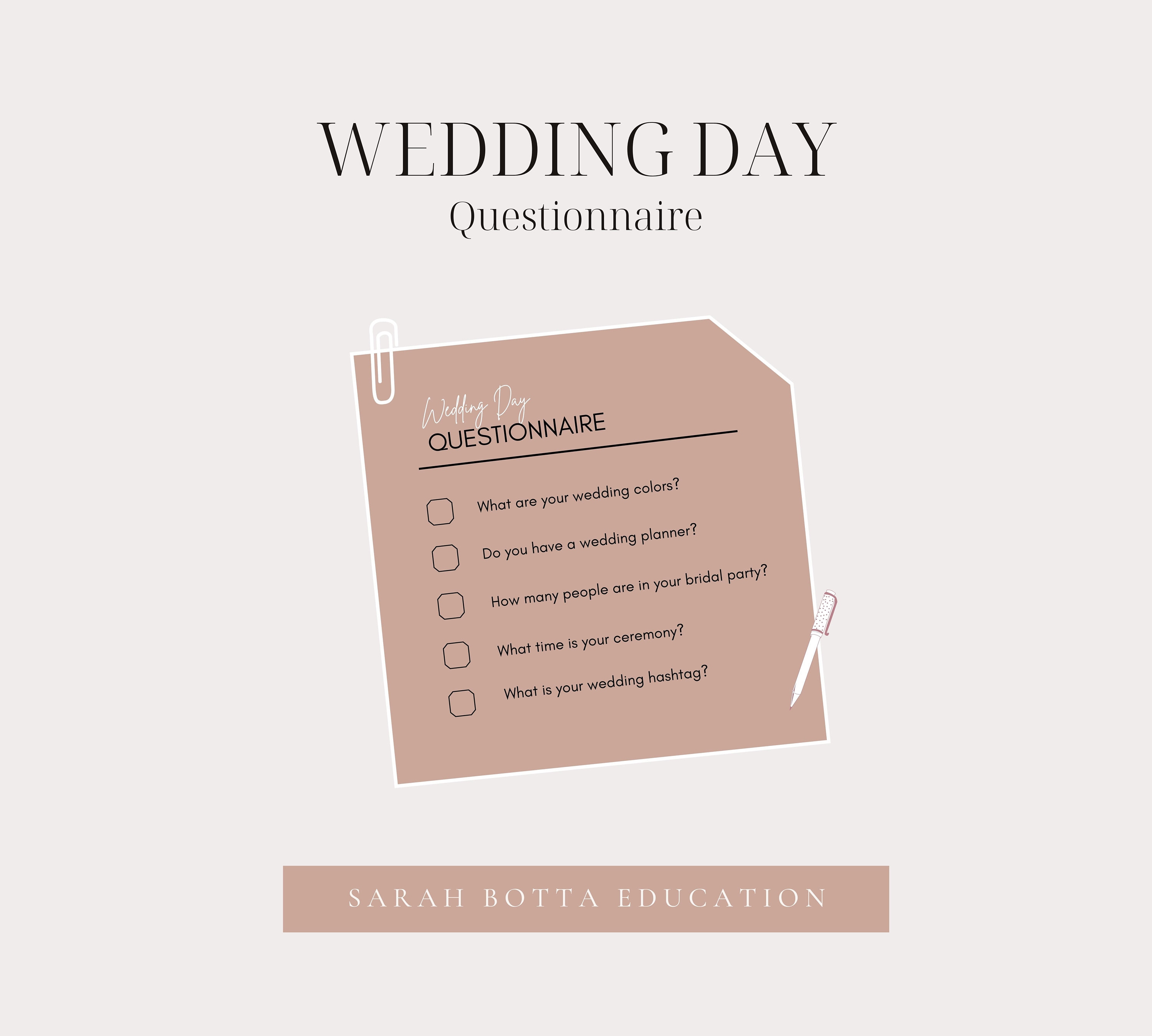 Wedding Day Questionnaire, Template, Photographer Forms, Wedding ...