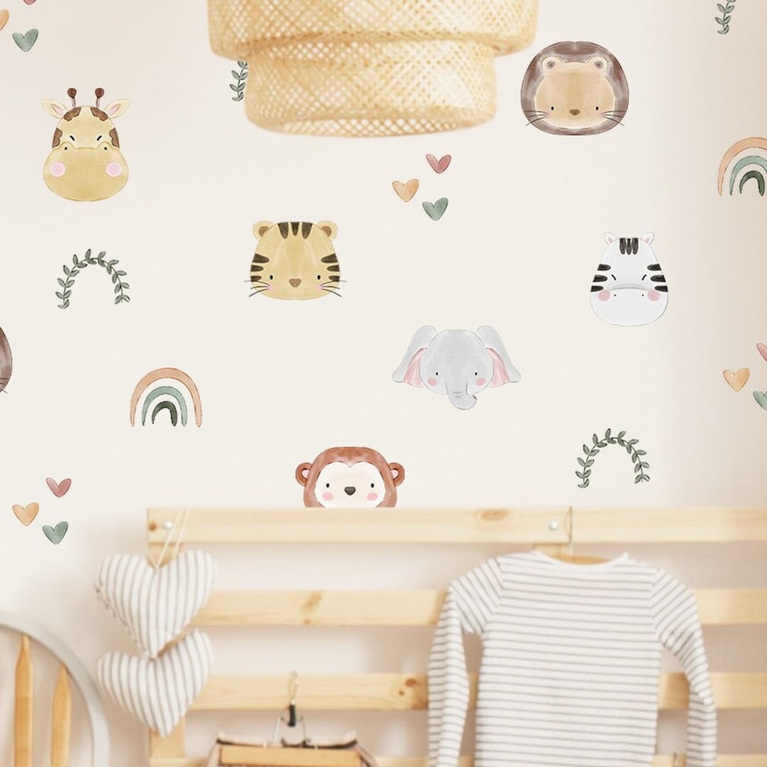 Jungle Safari Animal Wall Decal Boho Nursery Wall Decal Sticker Fabric ...