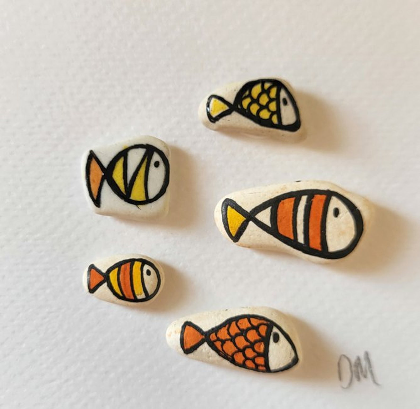 Tiny Colourful Fish Pebble Art Box Frame, Handmade in Scotland, Seaside ...