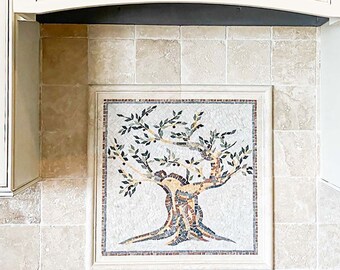 Olive Tree Backsplash Marble Mosaic Tiles. Customization. Handcrafted ...