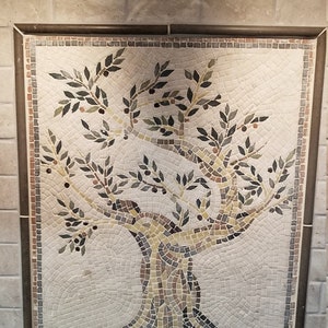 Olive Tree Backsplash Mural Marble Mosaic Tiles. Handcrafted Mosaic ...