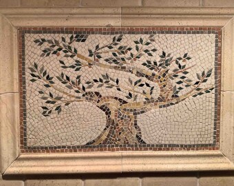 Olive Tree Backsplash Mural Marble Mosaic Tiles. Handcrafted Mosaic ...