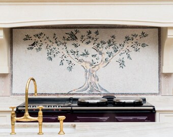Olive Tree Backsplash Marble Mosaic Tiles. Customization. Handcrafted ...