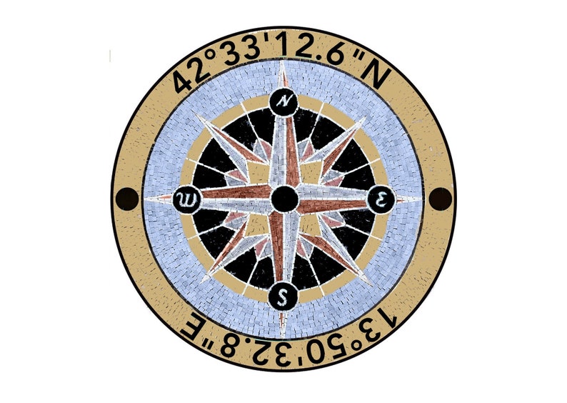 Custom Coordinates Compass Rose Nautical Marble Mosaic Medallion Tiles ...