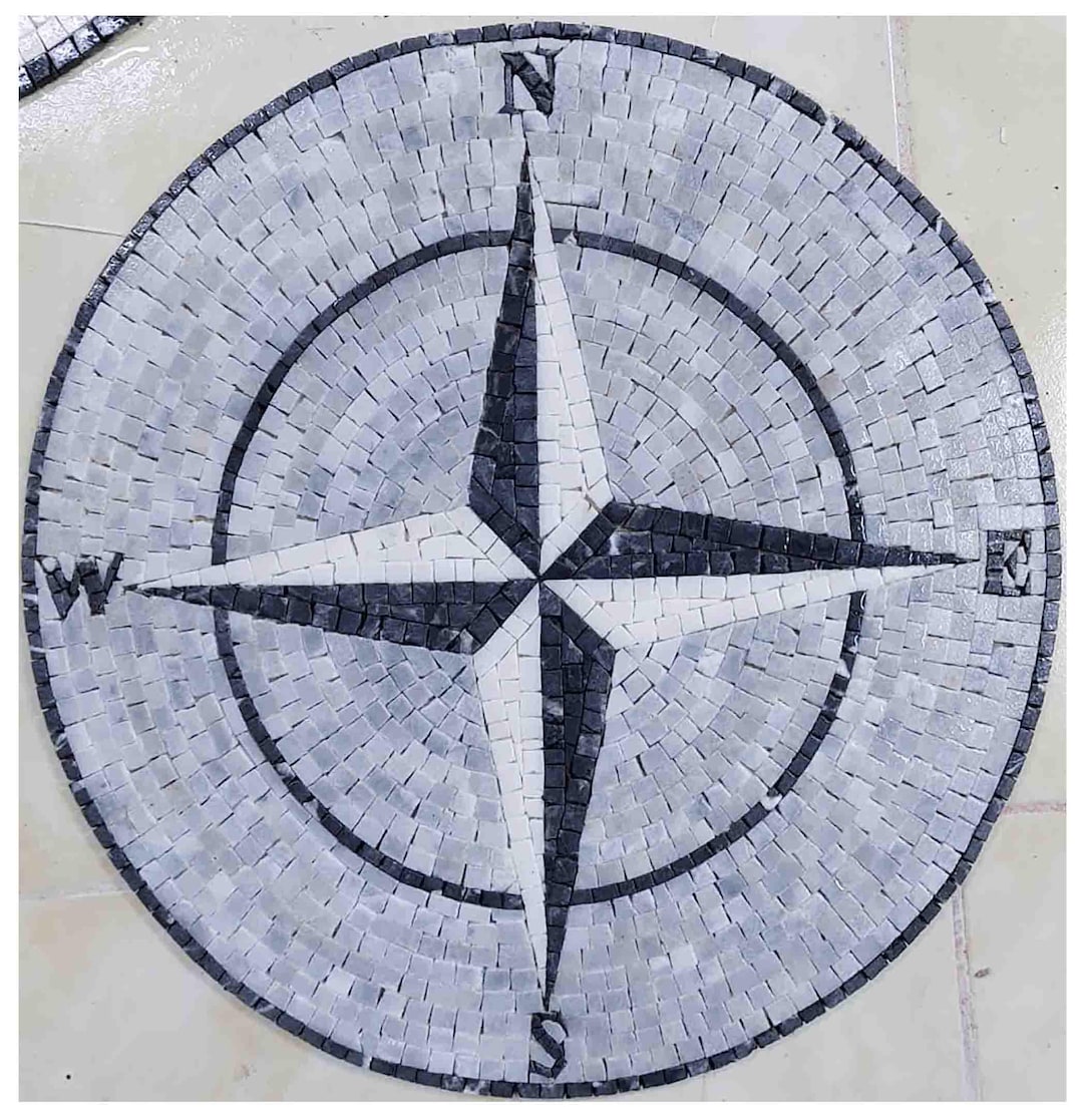 Monochrome Compass Marble Mosaic Medallion - Etsy