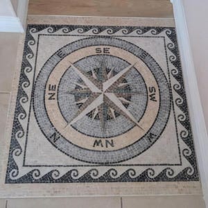 Compass Rose Marble Mosaic Tile: Hand-cut Medallion, Indoor/outdoor - Etsy
