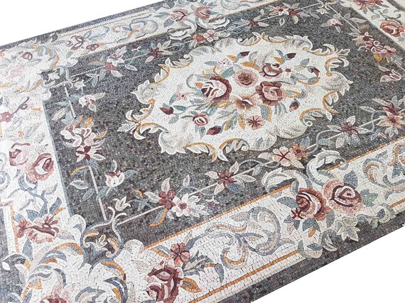 Natural Marble Stone Mosaic Rug Tiles With Flowers. - Etsy