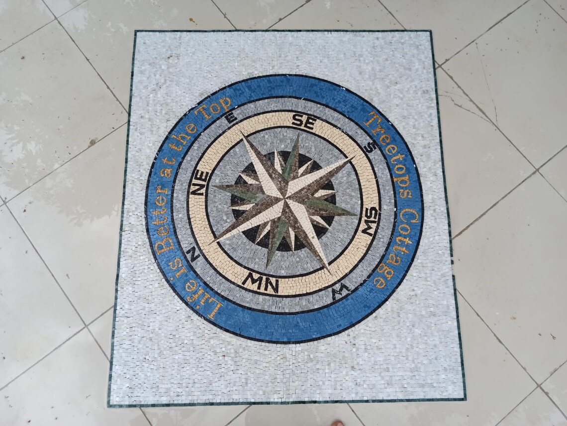 Custom Marble Mosaic Compass Rose Flooring Medallion Tiles. - Etsy