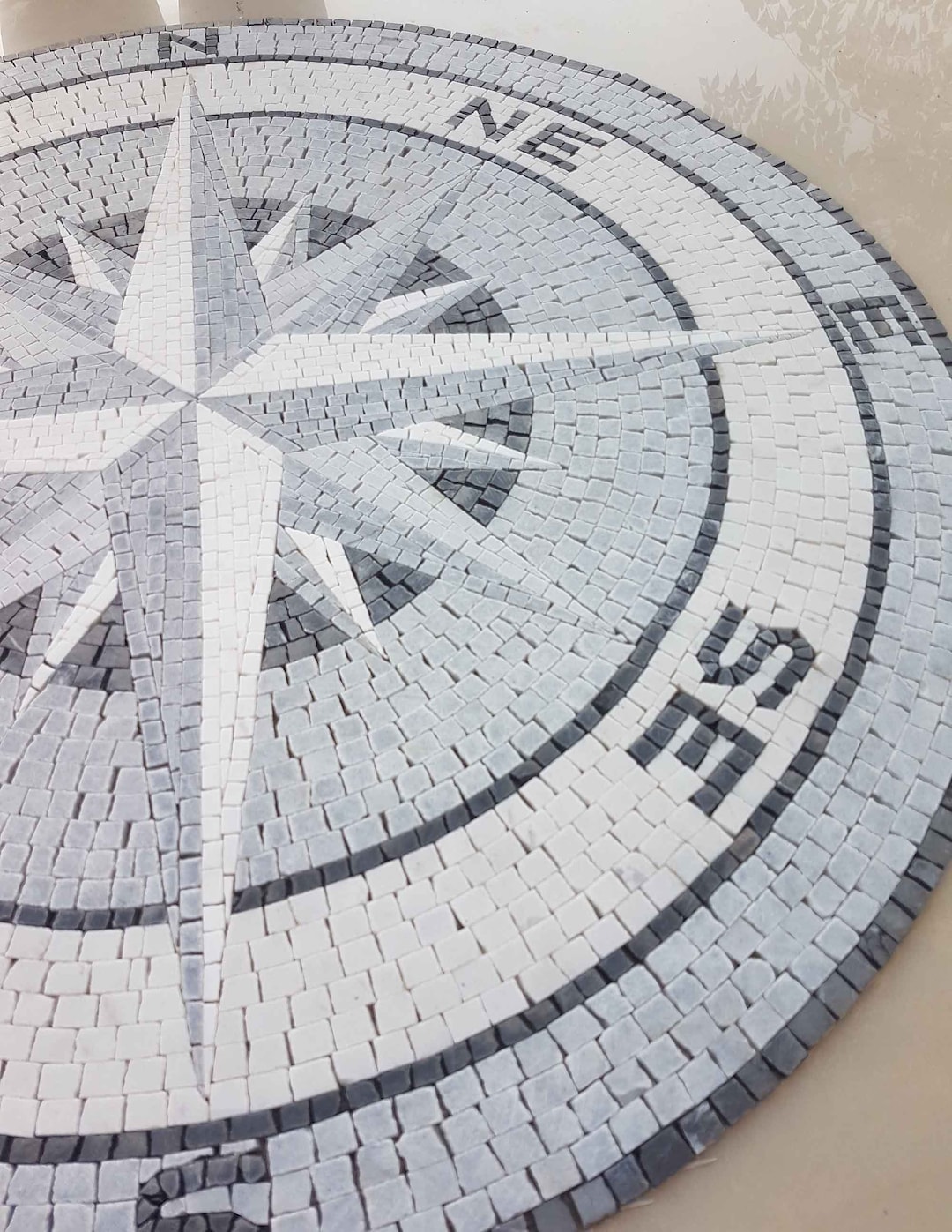 Handcrafted Marble Mosaic Medallion: Compass Rose Nautical Flooring ...