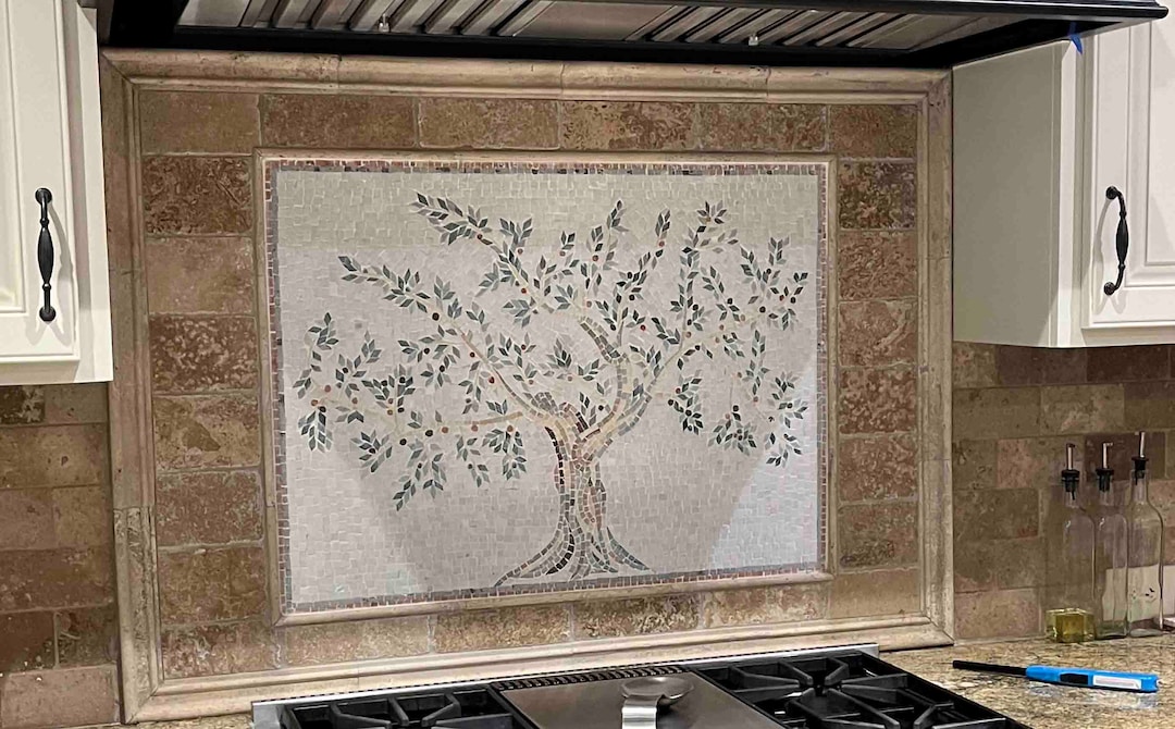 Olive Tree Backsplash Marble Mosaic Tiles. Handcrafted Mosaic ...