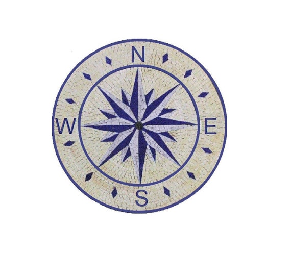 Blue Compass Rose Nautical Marble Mosaic Medallion Tiles for - Etsy