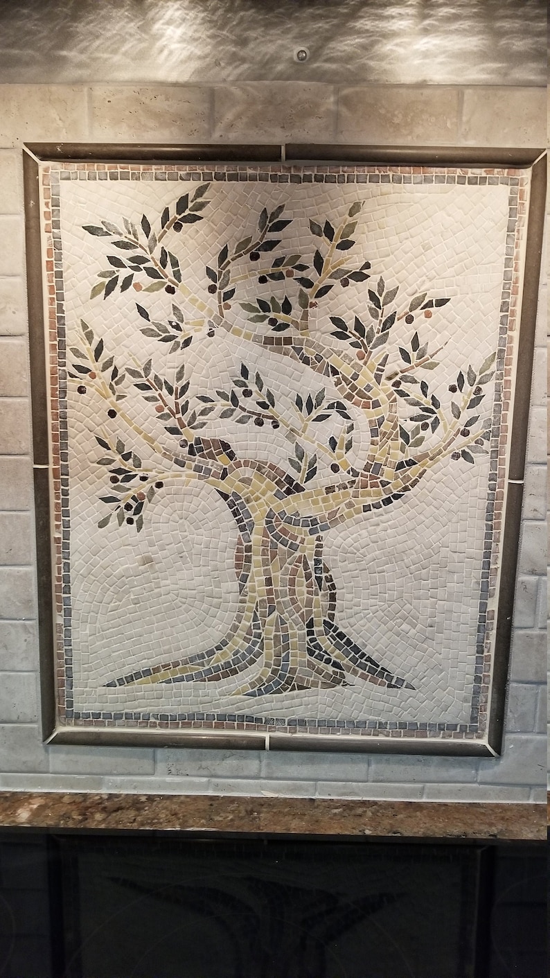 Olive Tree Backsplash Mural Marble Mosaic Tiles. Handcrafted Mosaic ...