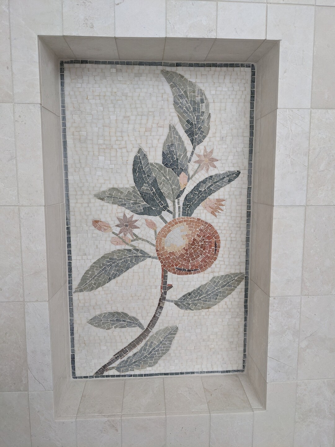 Orange Tree Backsplash Marble Mosaic Mural Art Tiles. Hand Cut Mosaic ...
